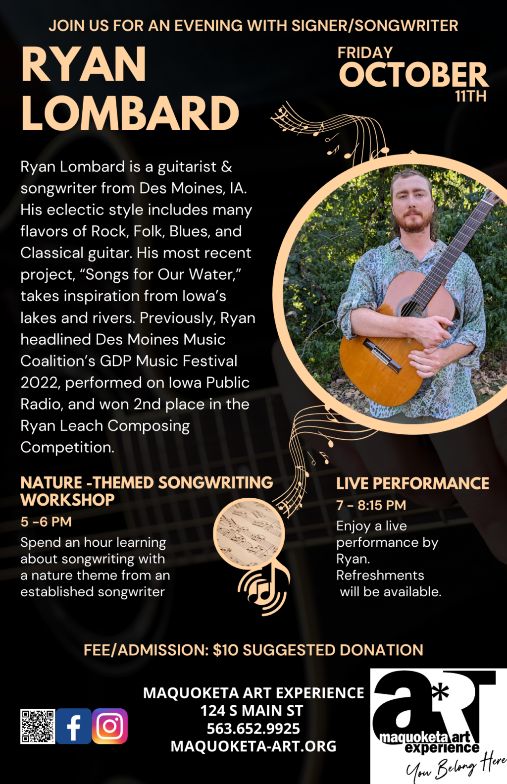 An Evening with Singer/Songwriter Ryan Lombard - Maquoketa Art